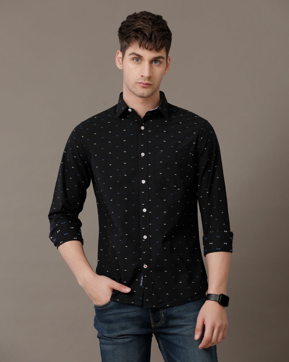 Double Two Men's Printed pointed Collar Cotton Shirt